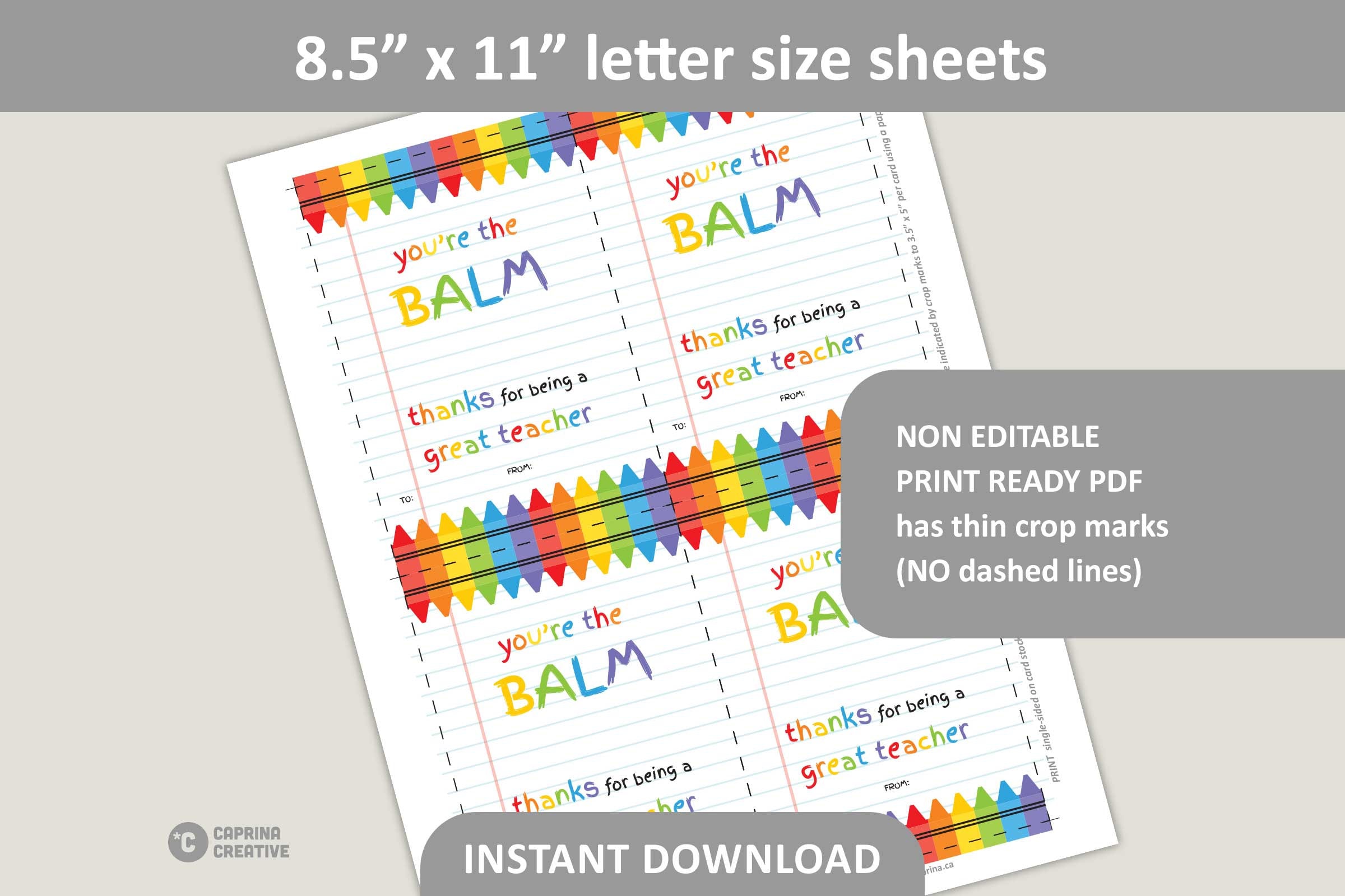 You're the Balm Teacher Thank You / Lip Balm Holder Printable / Teacher ...