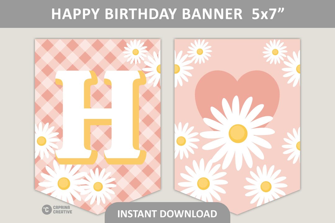 Daisy Birthday Banner Printable / Daisies on Pink Plaid / Happy ...
