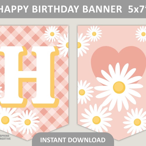 Retro Daisy Happy Birthday Banner Instant Download - Etsy
