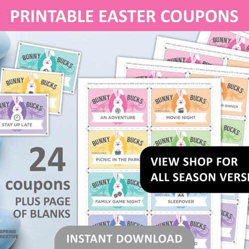 Printable Easter Egg Fillers Easter Coupons Bunny Bucks - Etsy
