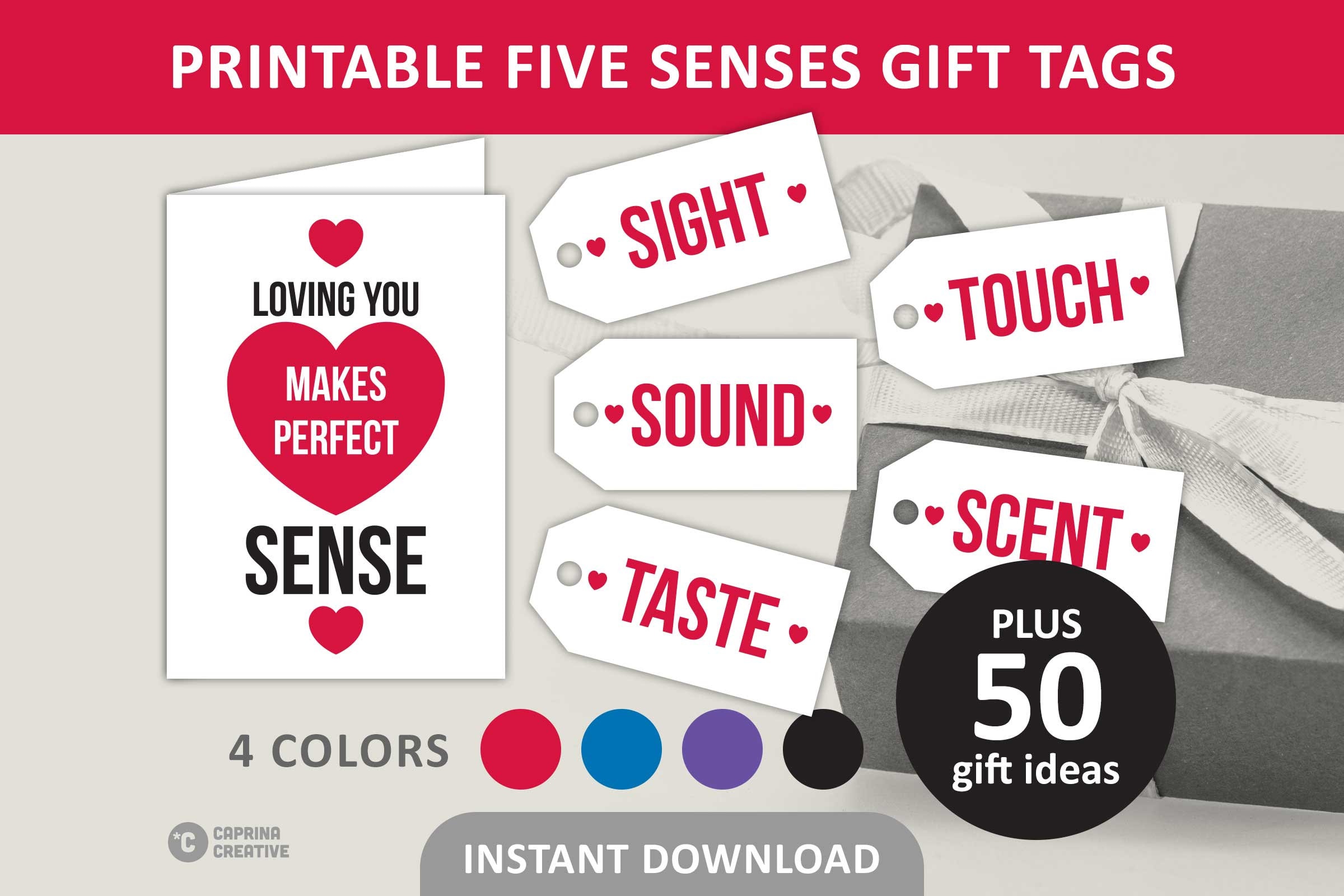 5 Senses Gift Tag Printable / Five Senses Gift Tags and Card / 50 Gift ...