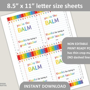 You're the Balm Teacher Thank You / Lip Balm Holder Printable / Teacher ...