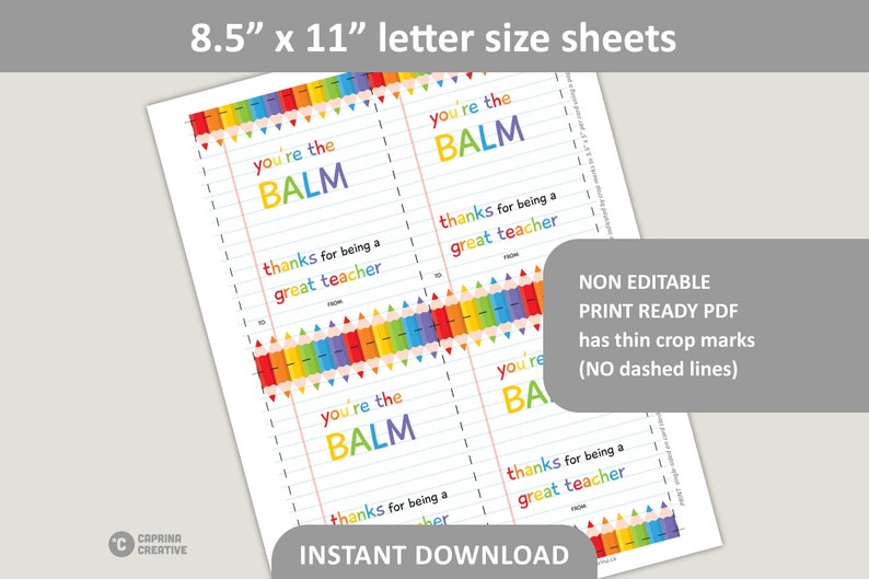 You're the Balm Teacher Thank You / Lip Balm Holder Printable / Teacher ...