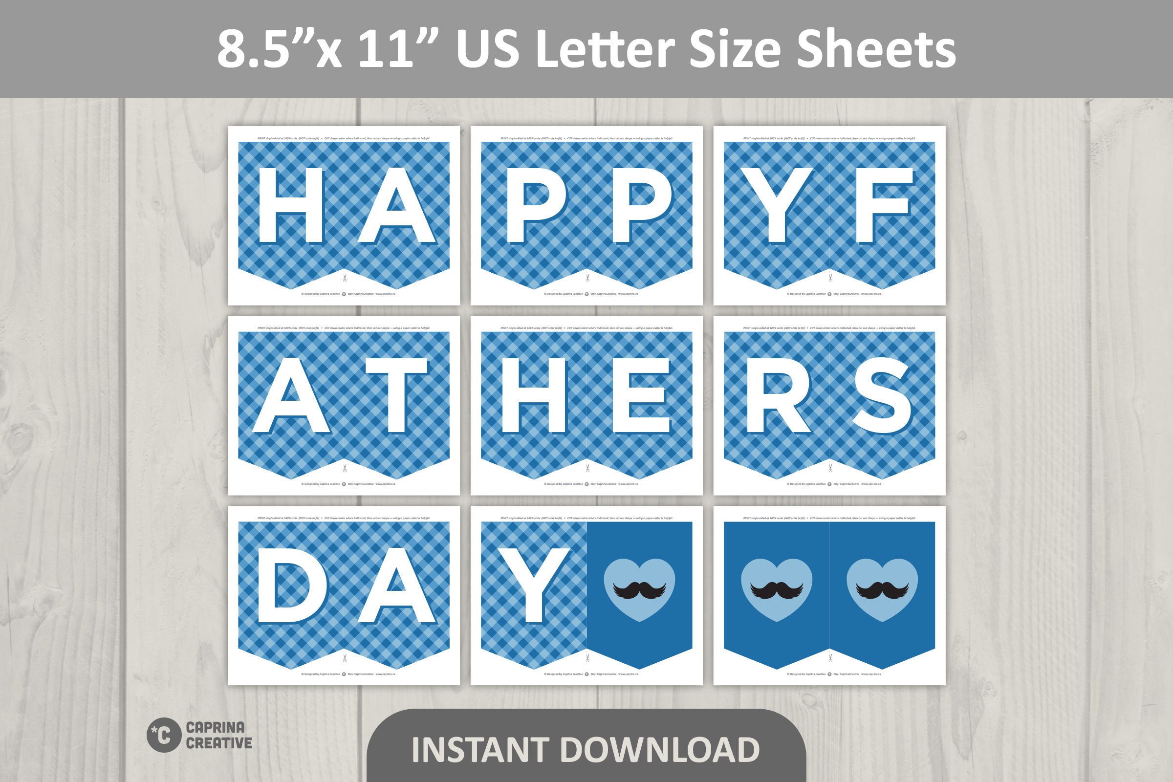 Happy Fathers Day Banner Printable / Blue Plaid Dad Banner / 5" X 7 ...