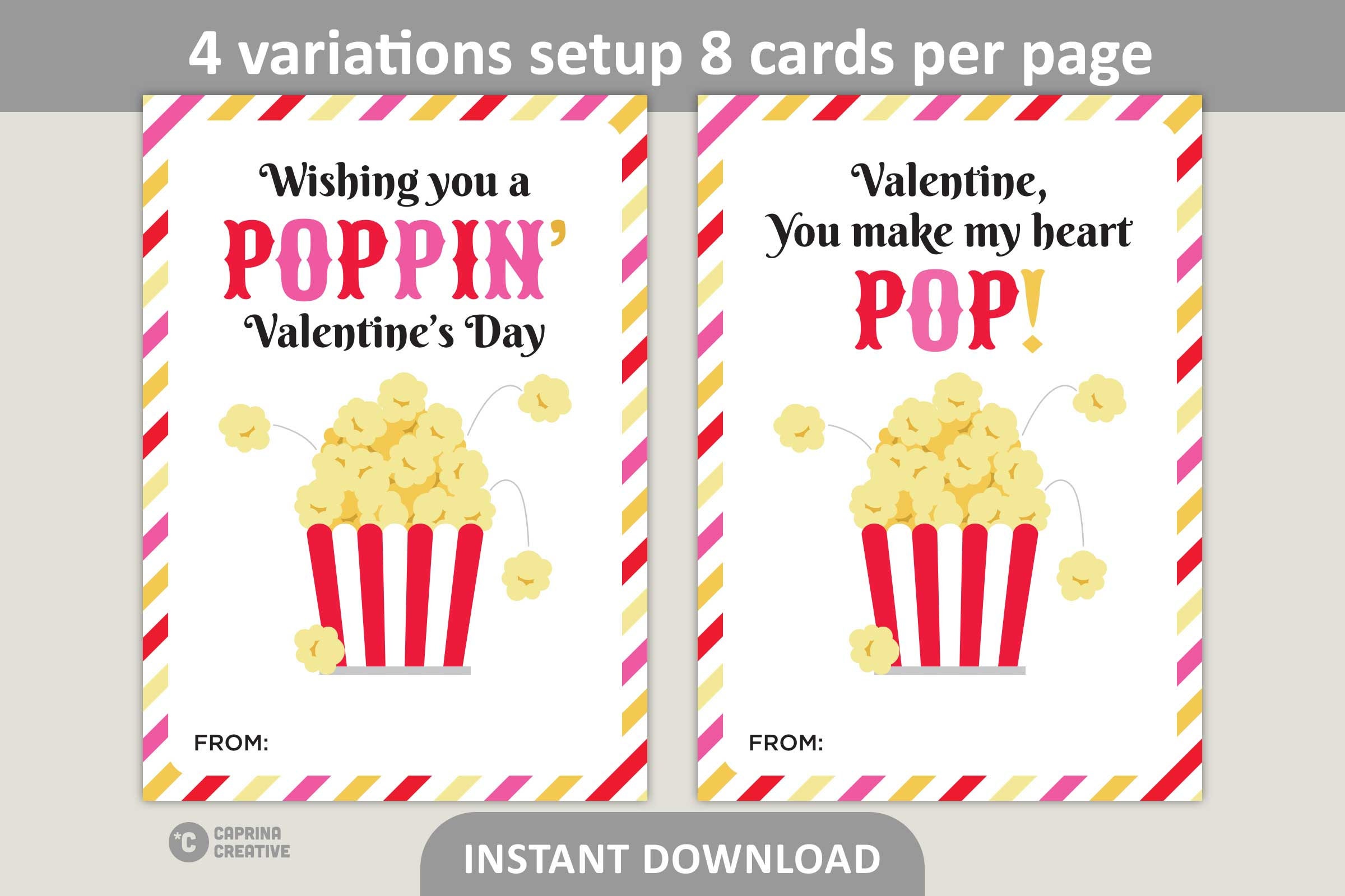 Popcorn Valentine Printable Classroom Valentines / 2.5 X 3.5 Kids ...