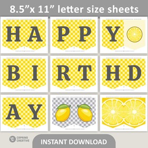 Lemon Birthday Banner Printable / Citrus Party Decor / Happy Birthday ...