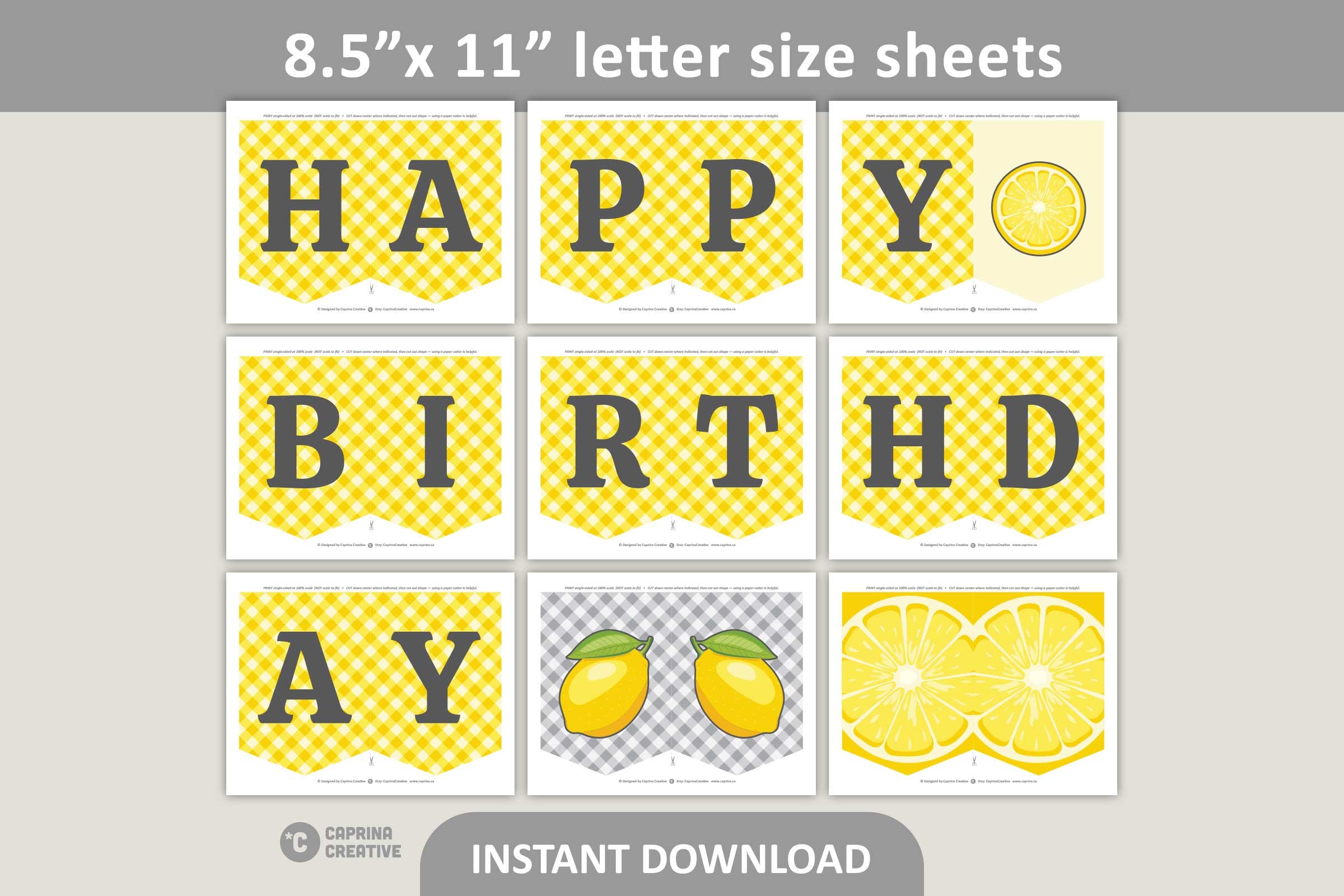 Lemon Birthday Banner Printable / Citrus Party Decor / Happy Birthday ...