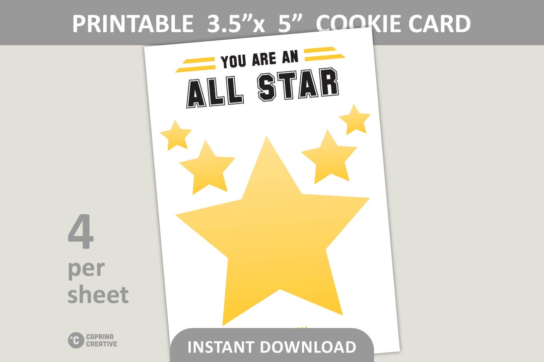 All Star Cookie Printable / Sports Cookie Card / 3.5” X 5” Cookie Cards ...