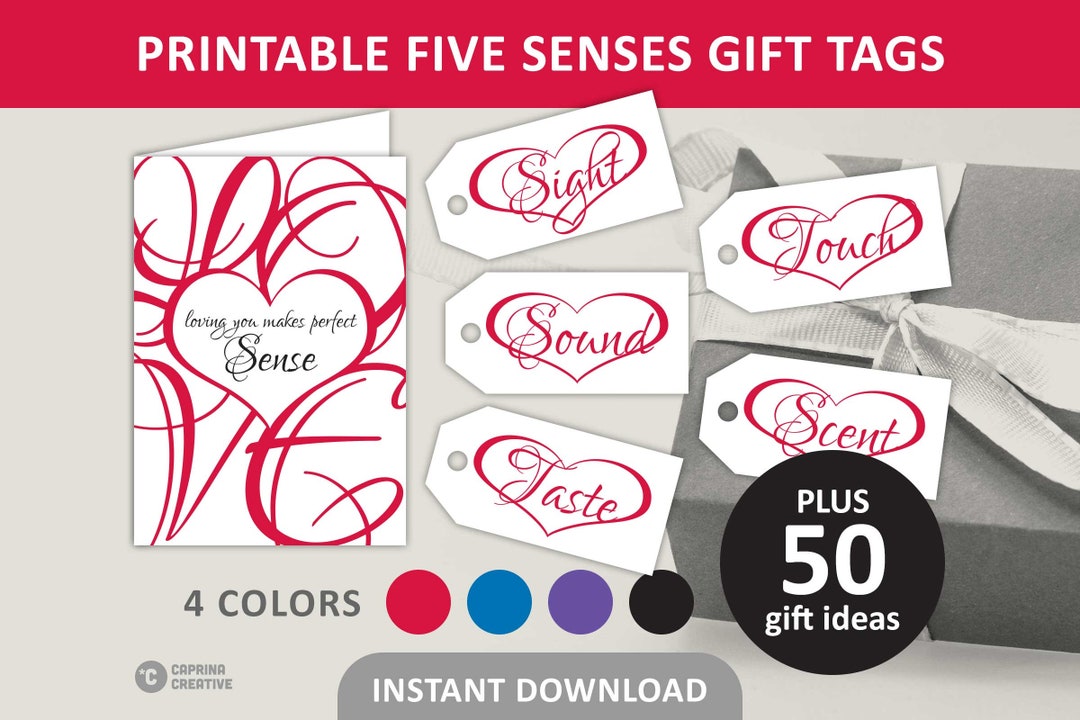 5 Senses Gift Tag Printable / Five Senses Gift Tags & Card / 50 Gift ...