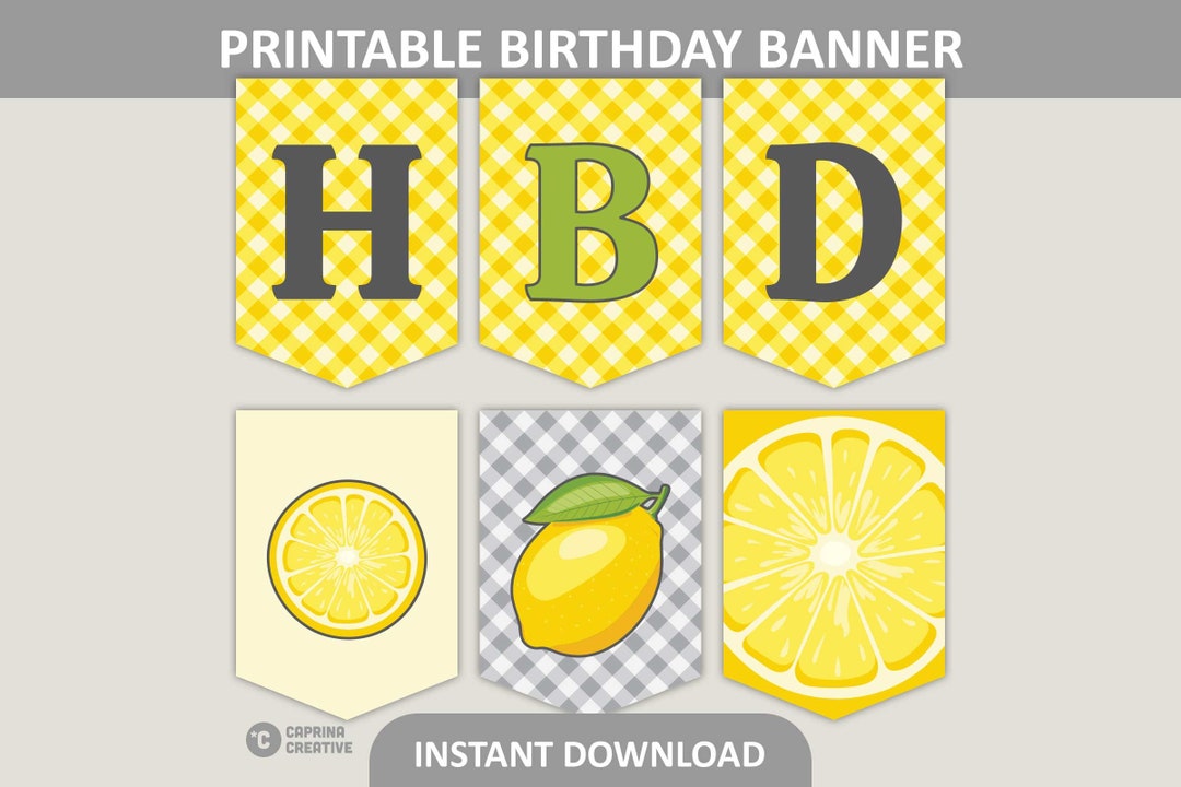 Lemon Birthday Banner Printable / Citrus Party Decor / Happy Birthday ...