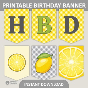 Lemon Birthday Banner Printable / Citrus Party Decor / Happy Birthday ...