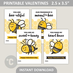 Bee Mine Valentine Printable Classroom Valentines / 2.5" X 3.5" Kids ...