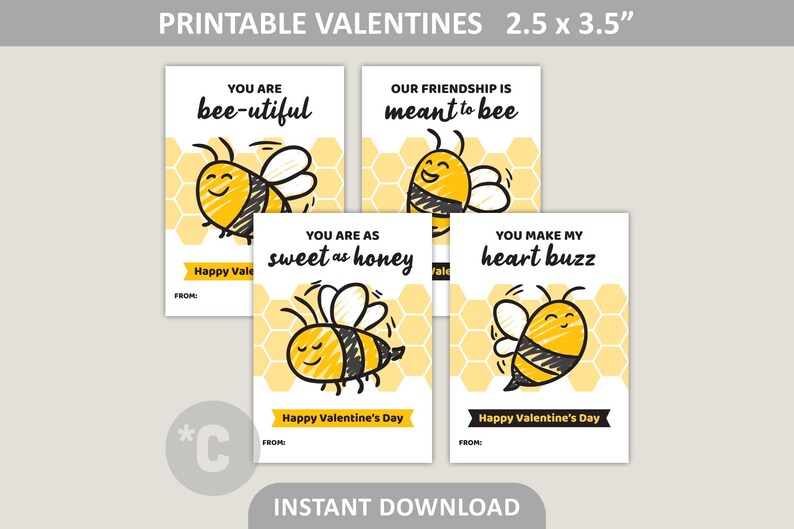 Bee Mine Valentine Printable Classroom Valentines / 2.5 X 3.5 Kids ...