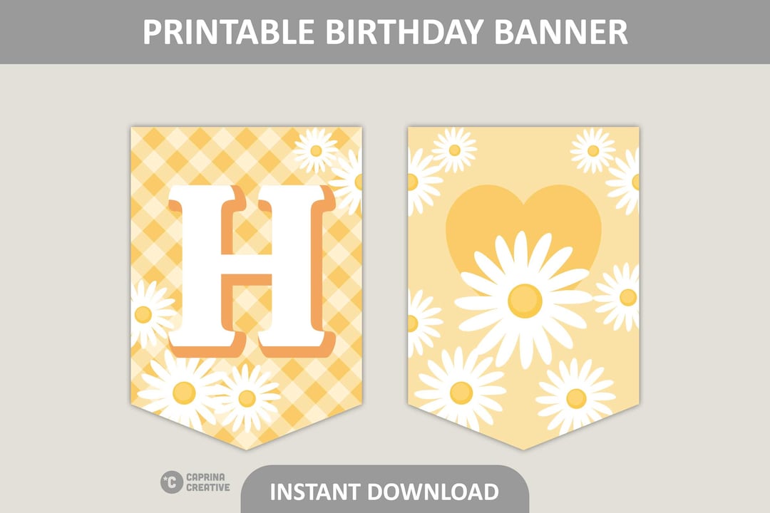 Daisy Birthday Banner Printable / Daisies on Yellow Plaid / Happy ...