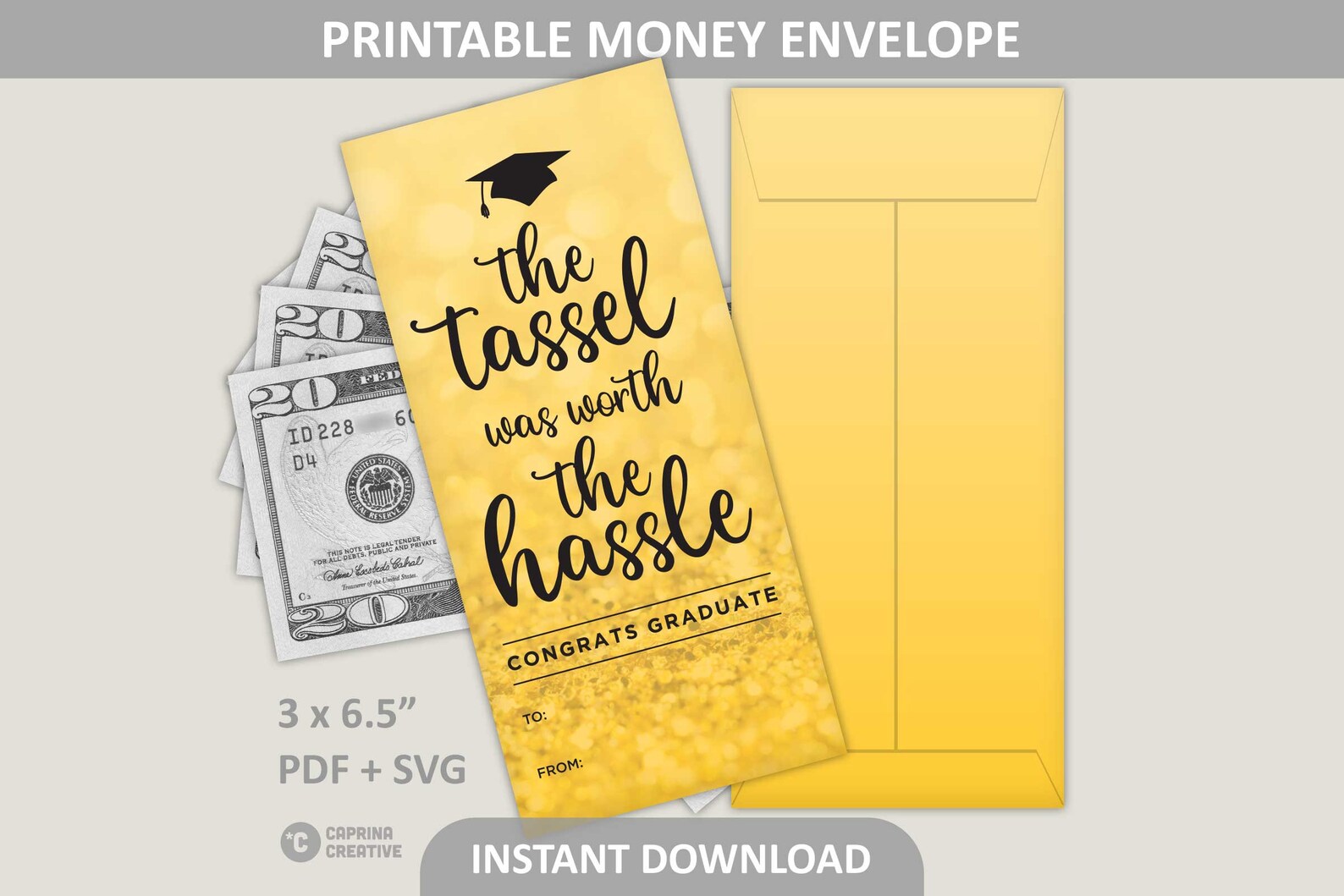 Grad Money Holder Printable / Congrats Graduate Cash Envelope / Gold ...