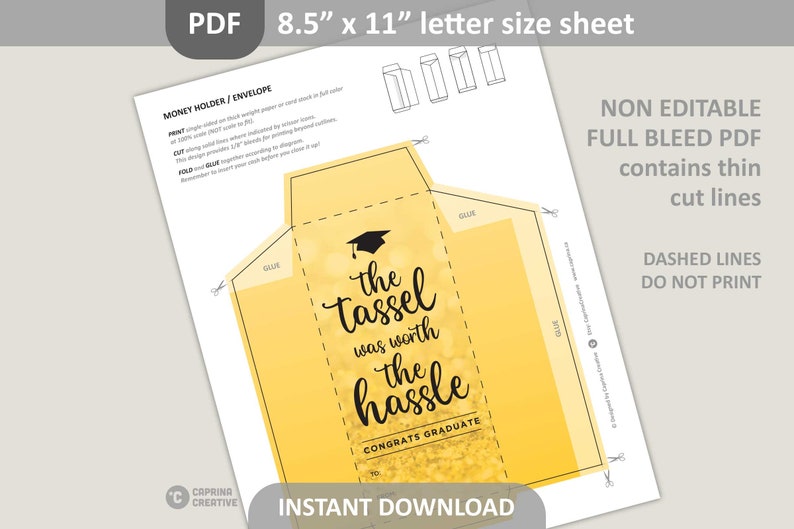 Grad Money Holder Printable / Congrats Graduate Cash Envelope / Gold ...