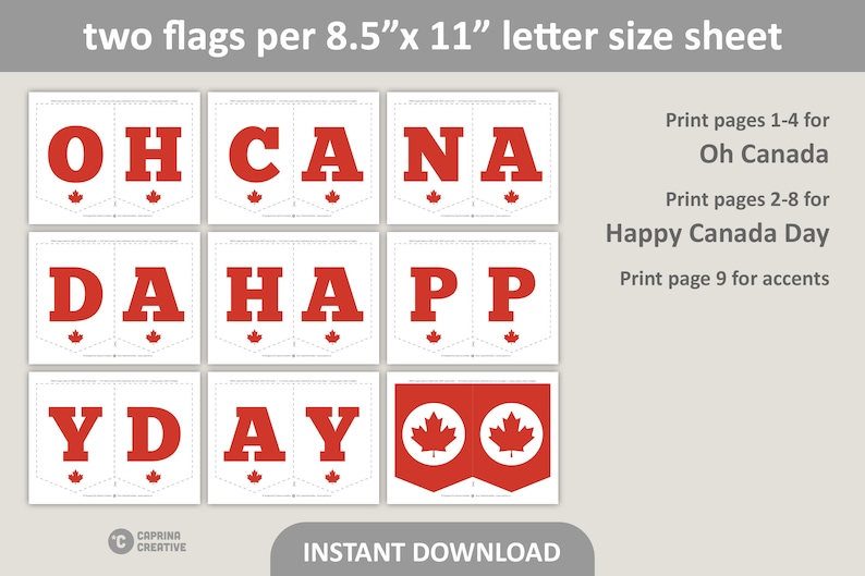 Canada Day Banner Printable / Oh Canada Day Decorations / Red & White ...