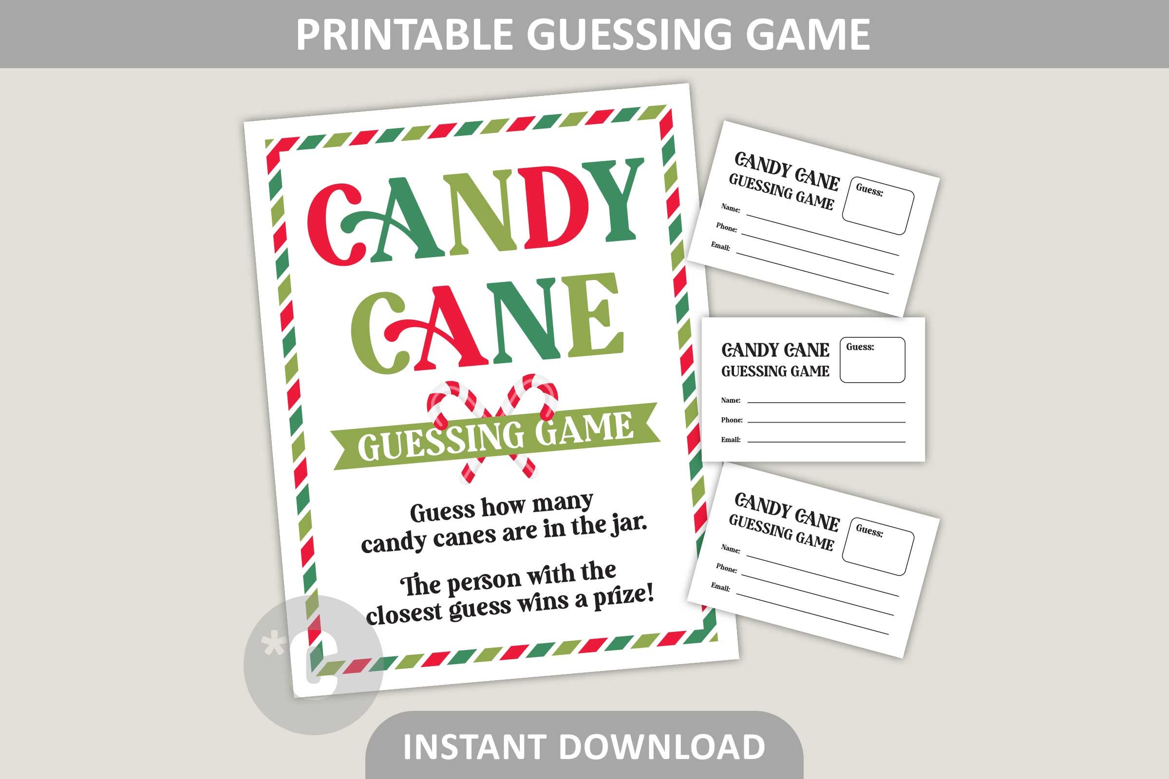 Candy Cane Guessing Game Printable / Christmas Party Game / School ...