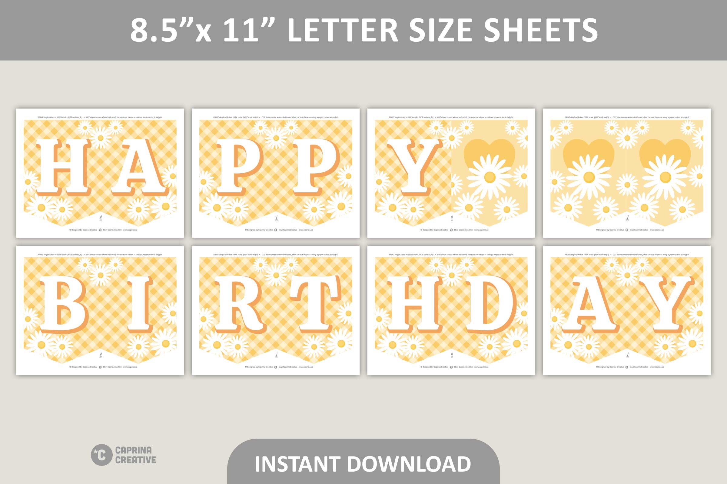 Daisy Birthday Banner Printable / Daisies on Yellow Plaid / Happy ...
