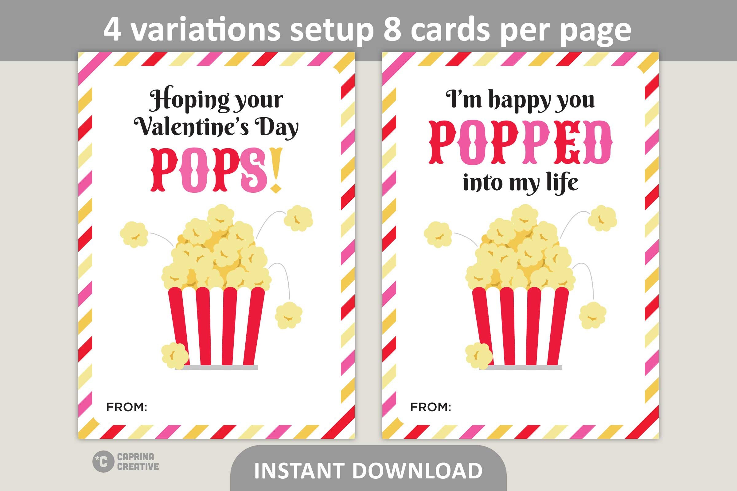 Popcorn Valentine Printable Classroom Valentines / 2.5 X 3.5 Kids ...