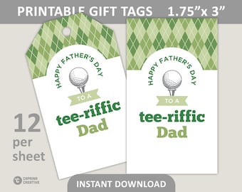 Happy Fathers Day Tags Printable / Tee-riffic Dad Golf Theme | Etsy