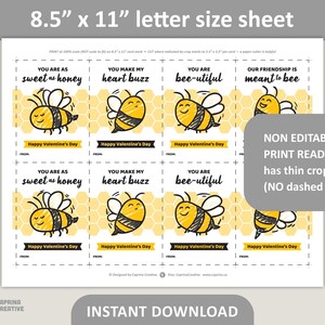 Bee Mine Valentine Printable Classroom Valentines / 2.5 X 3.5 Kids ...