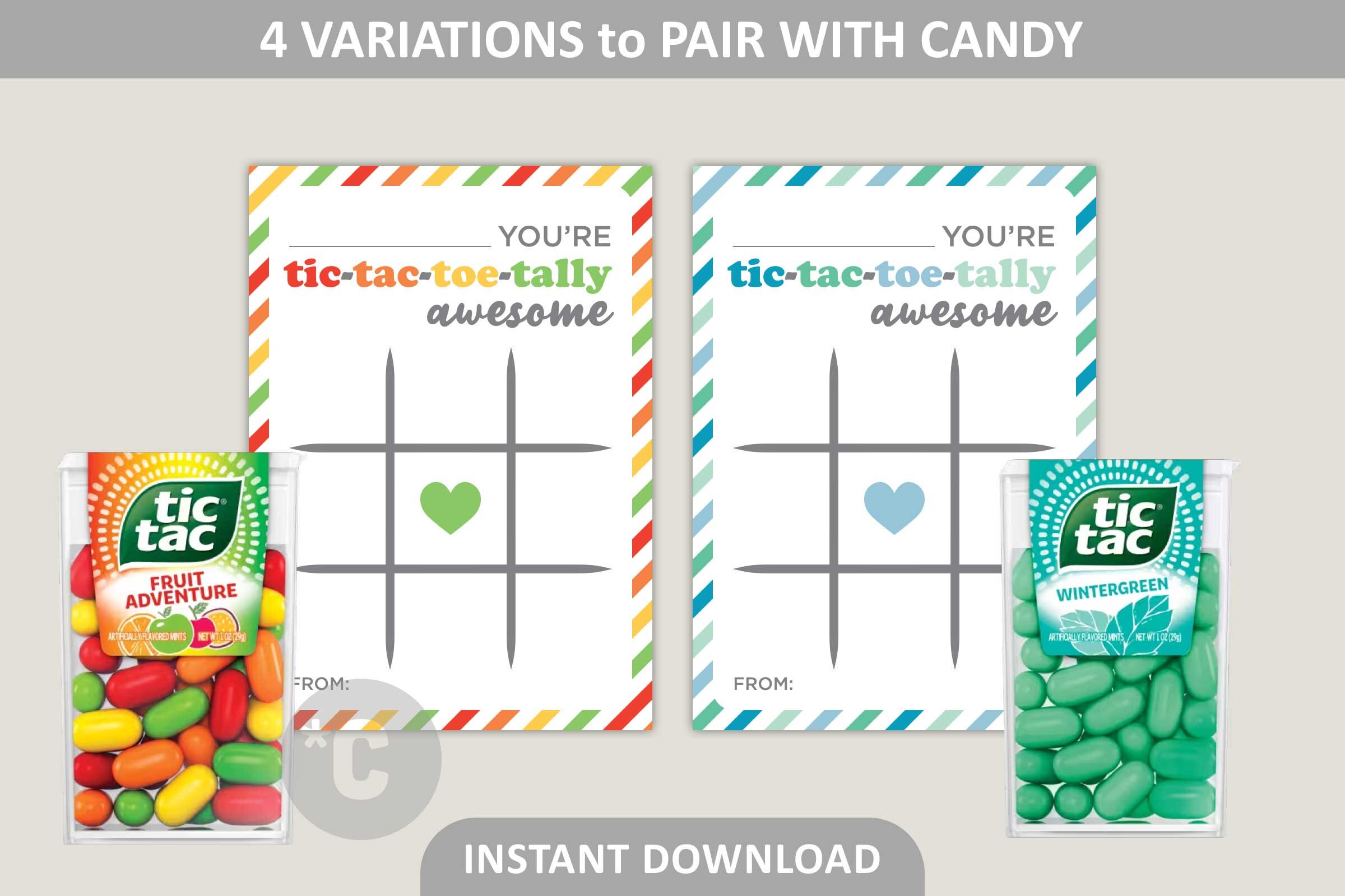 Printable Tic-tac-toe Valentines Cards / Classroom Valentines Candy ...