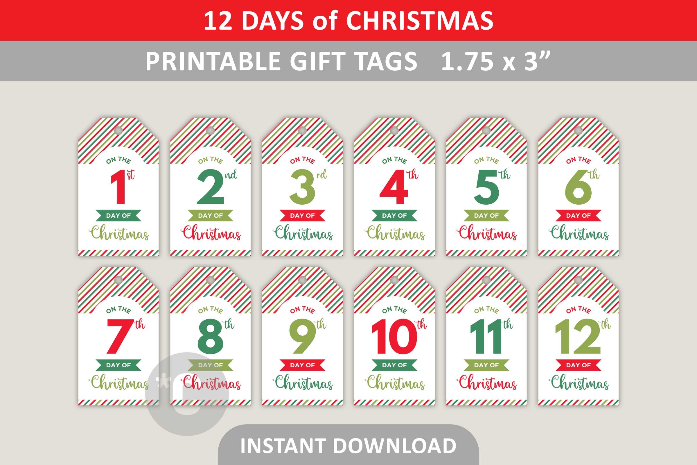 12 Days of Christmas Gift Tags Printable / Holiday Treat Tags / 1.75" X ...