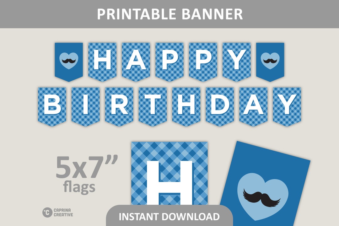 Happy Birthday Banner Printable / Dad Birthday Party Decoration / Blue ...