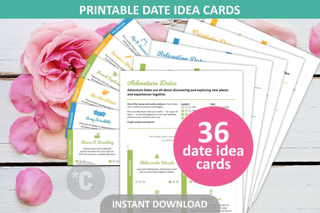 Date Night Ideas Cards / Year of Dates / Printable Date Night Box ...
