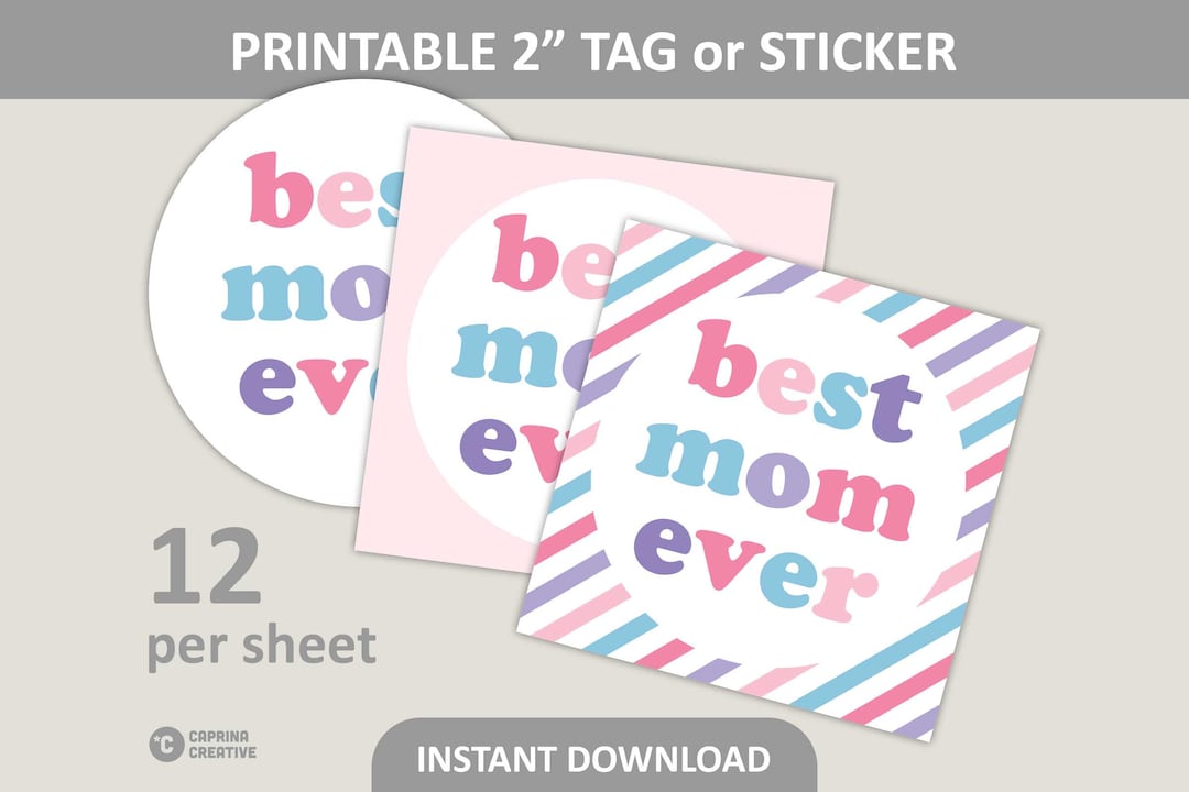 Best Mom Ever Tag Printable / Mothers Day Tags / Retro Pastel Stripes ...