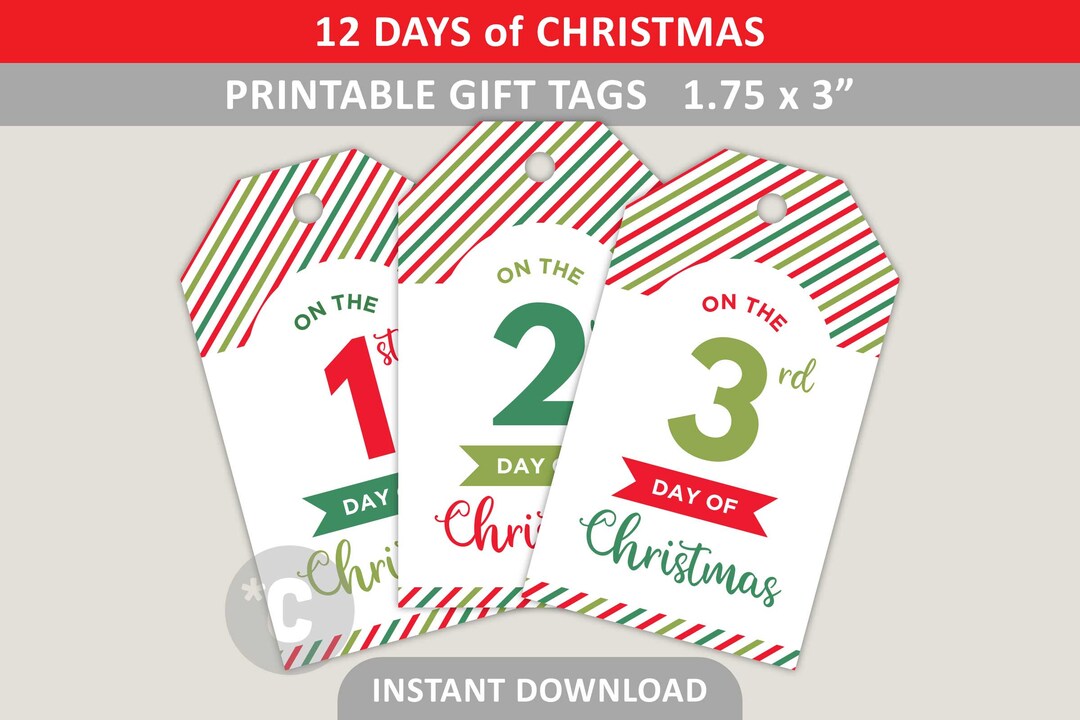 12 Days of Christmas Gift Tags Printable / Holiday Treat Tags / 1.75" X ...