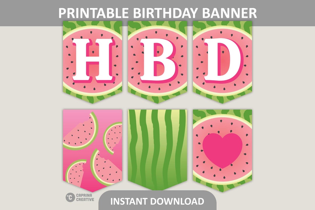 Watermelon Birthday Banner Printable / Watermelon Party Decor / Happy ...