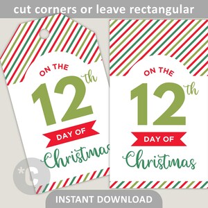 12 Days of Christmas Gift Tags Printable / Holiday Treat Tags / 1.75" X ...