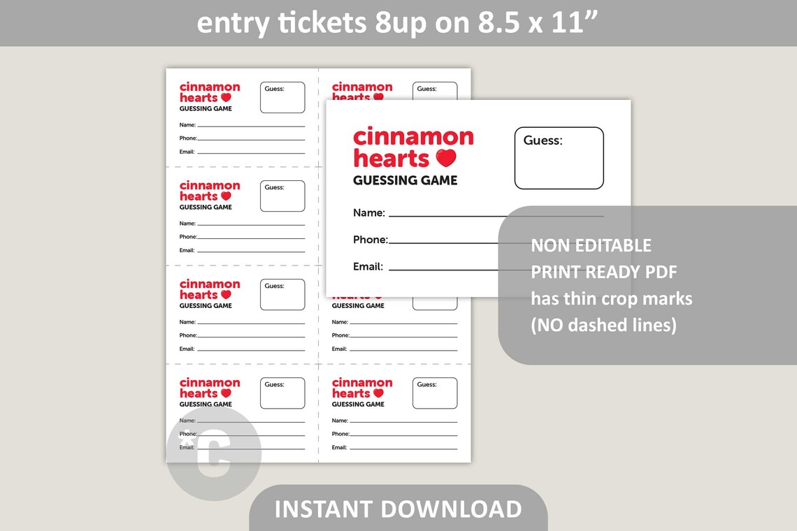 Guess How Many Cinnamon Hearts Guessing Game Printable / Valentines Day ...