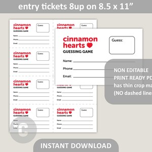 Guess How Many Cinnamon Hearts Guessing Game Printable / Valentines Day ...