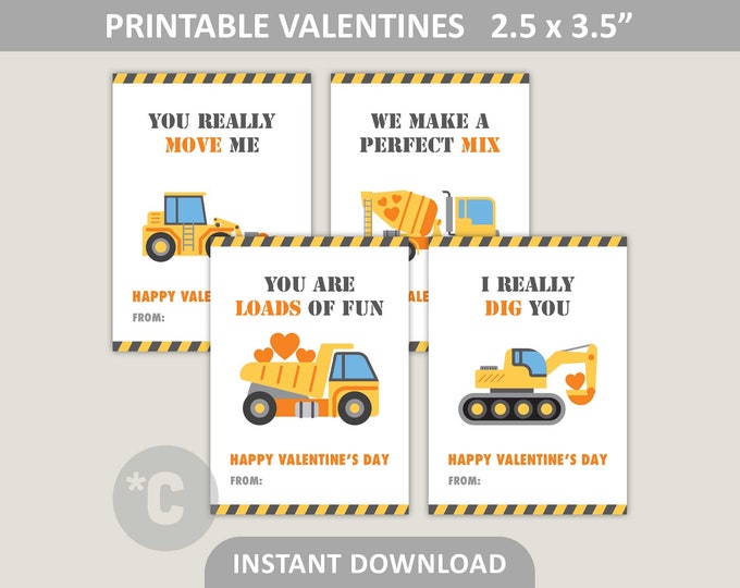 Construction Valentine's Day Cards, Kids Classroom Valentines ...