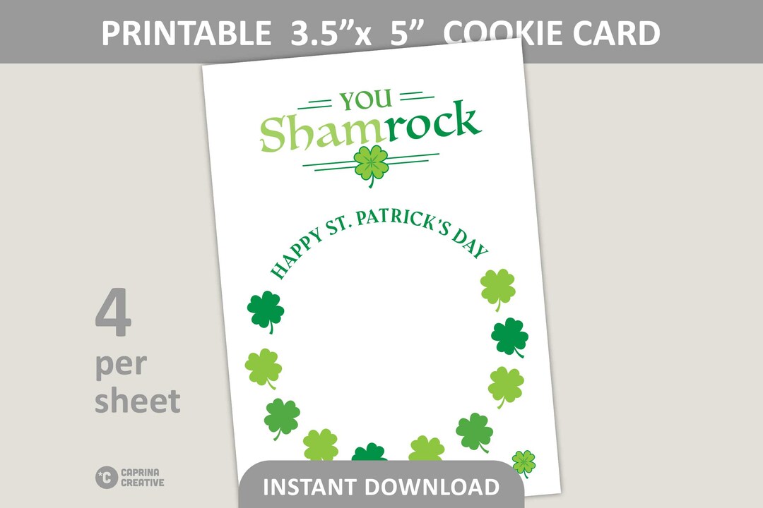St Patricks Day Cookie Cards Printable / You Shamrock / 3.5” X 5 ...