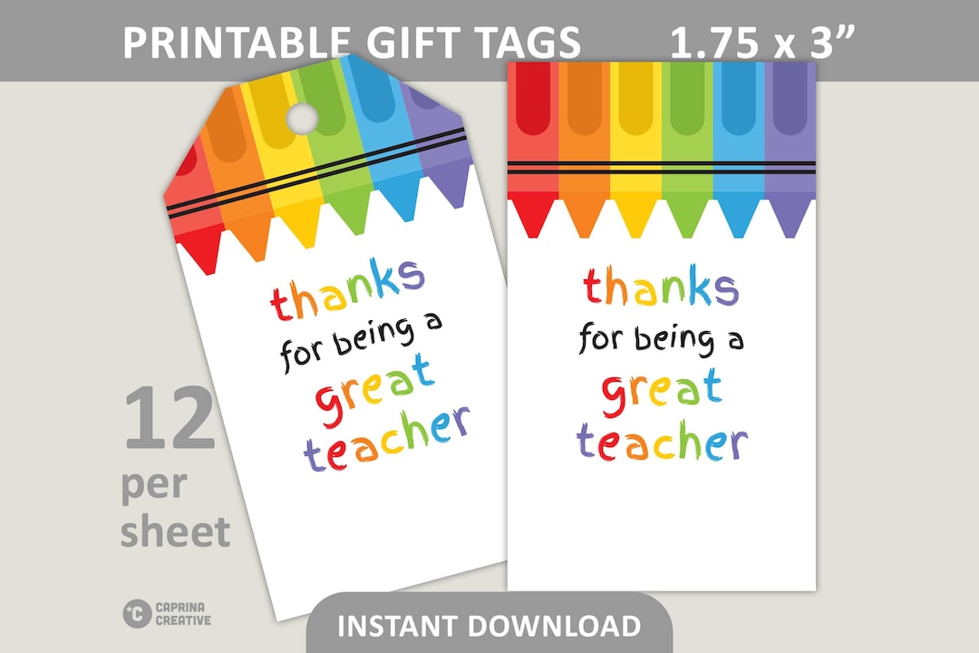 Thank You Teacher Tag Printable / Elementary Teacher Appreciation ...