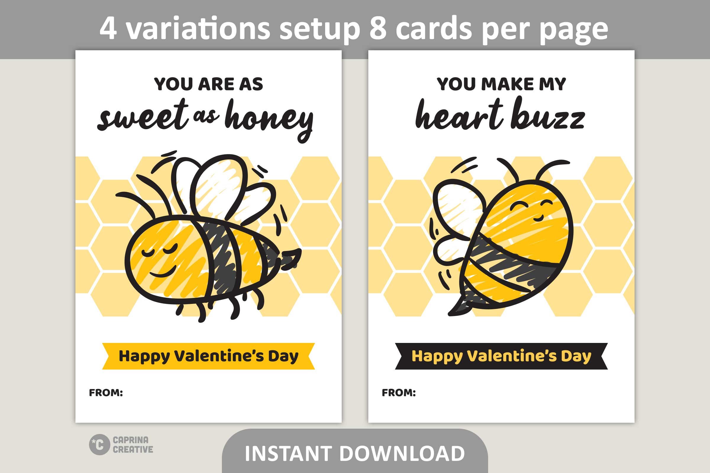 Bee Mine Valentine Printable Classroom Valentines / 2.5 X 3.5 Kids ...