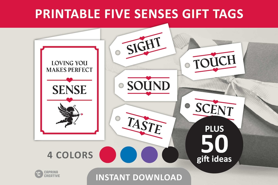 5 Senses Gift Tag Printable / Five Senses Gift Tags & Card / 50 Gift ...