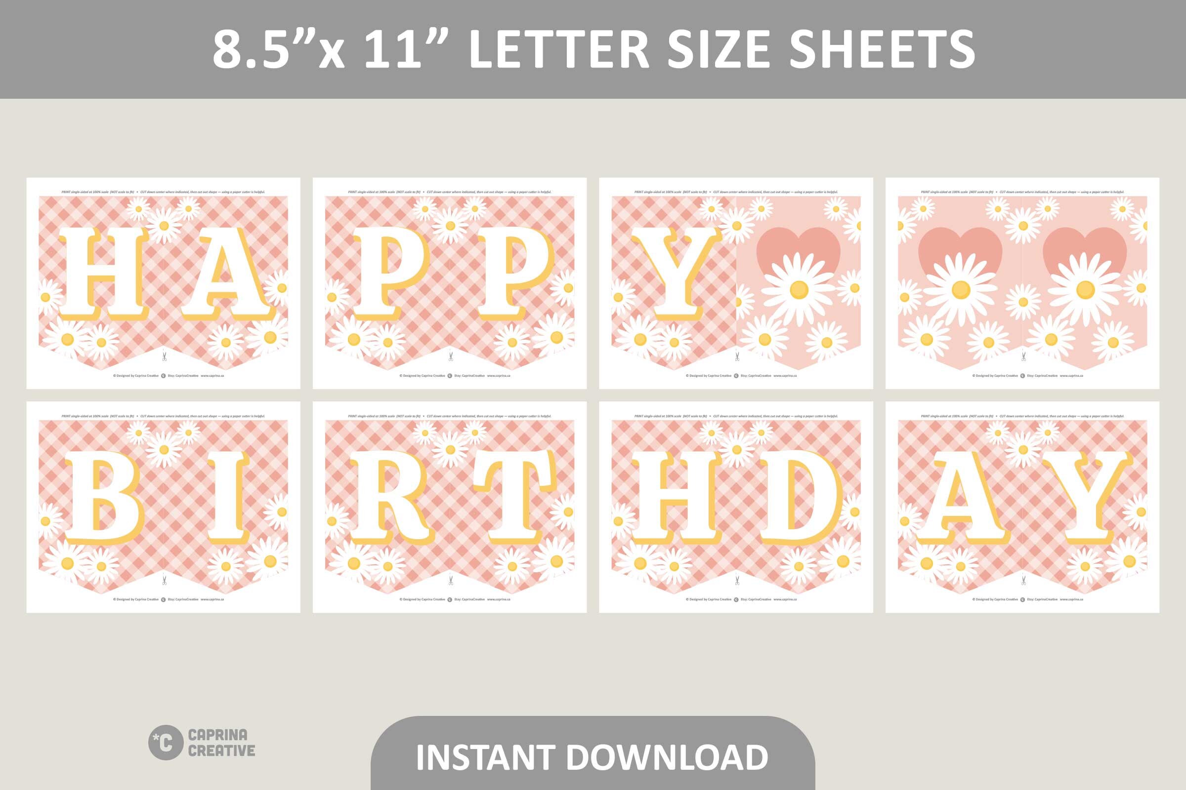 Daisy Birthday Banner Printable / Daisies on Pink Plaid / Happy ...
