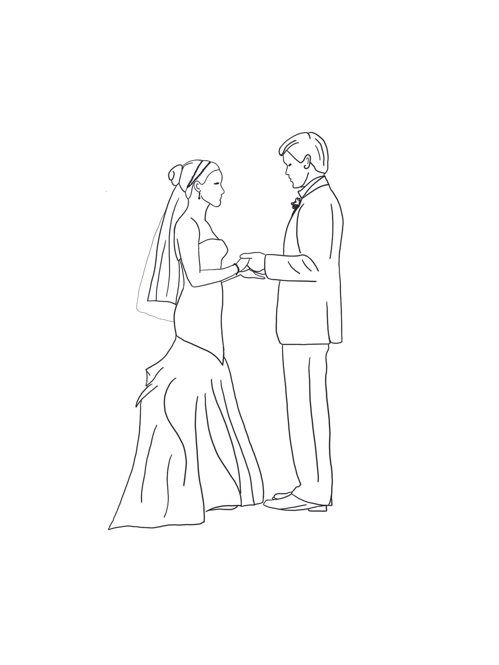 Custom Line Drawing 2 People or Pet and a Person. Digital.for ...