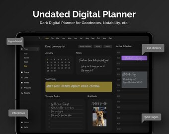 2024 Digital Planner Dark Mode Goodnotes Dated Life Planner Minimalist ...