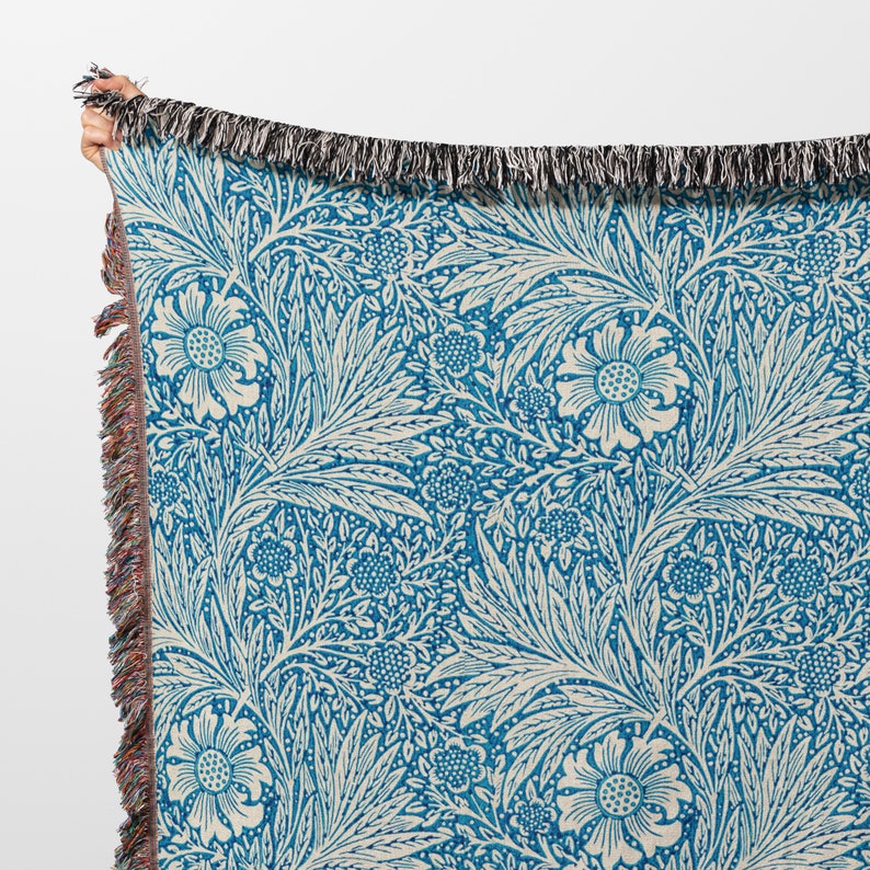 William Morris Woven Blanket | Blue Marigold Pattern Blanket, Vintage ...