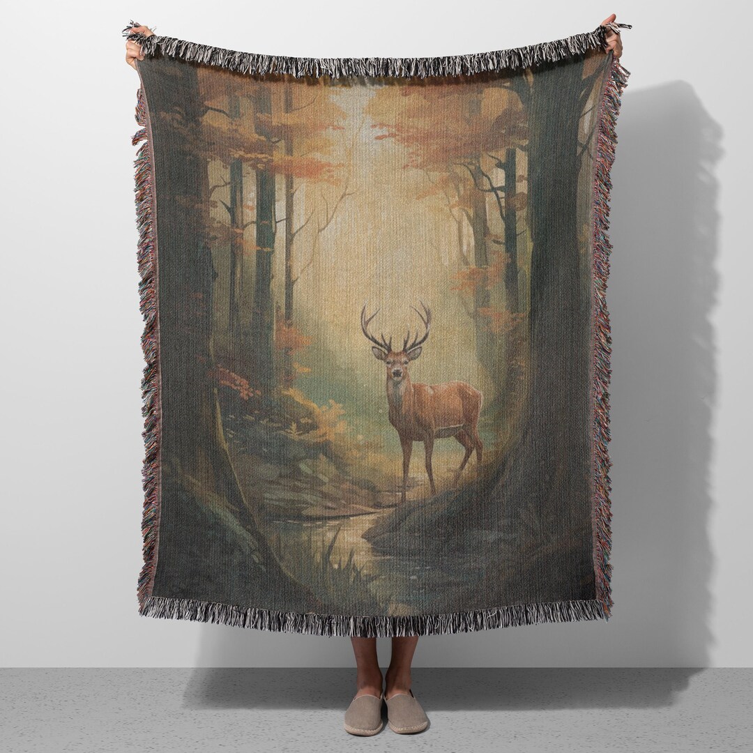 Deer in Forest Woven Blanket | Cottagecore Blanket, Cabincore Blanket ...