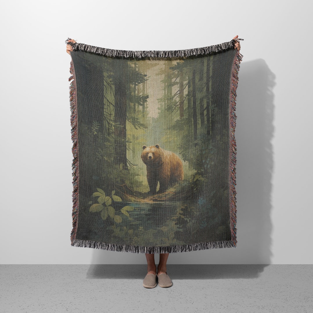 Bear Blanket | Bear Tapestry, Forestcore Bear Throw Blanket, Cabincore ...