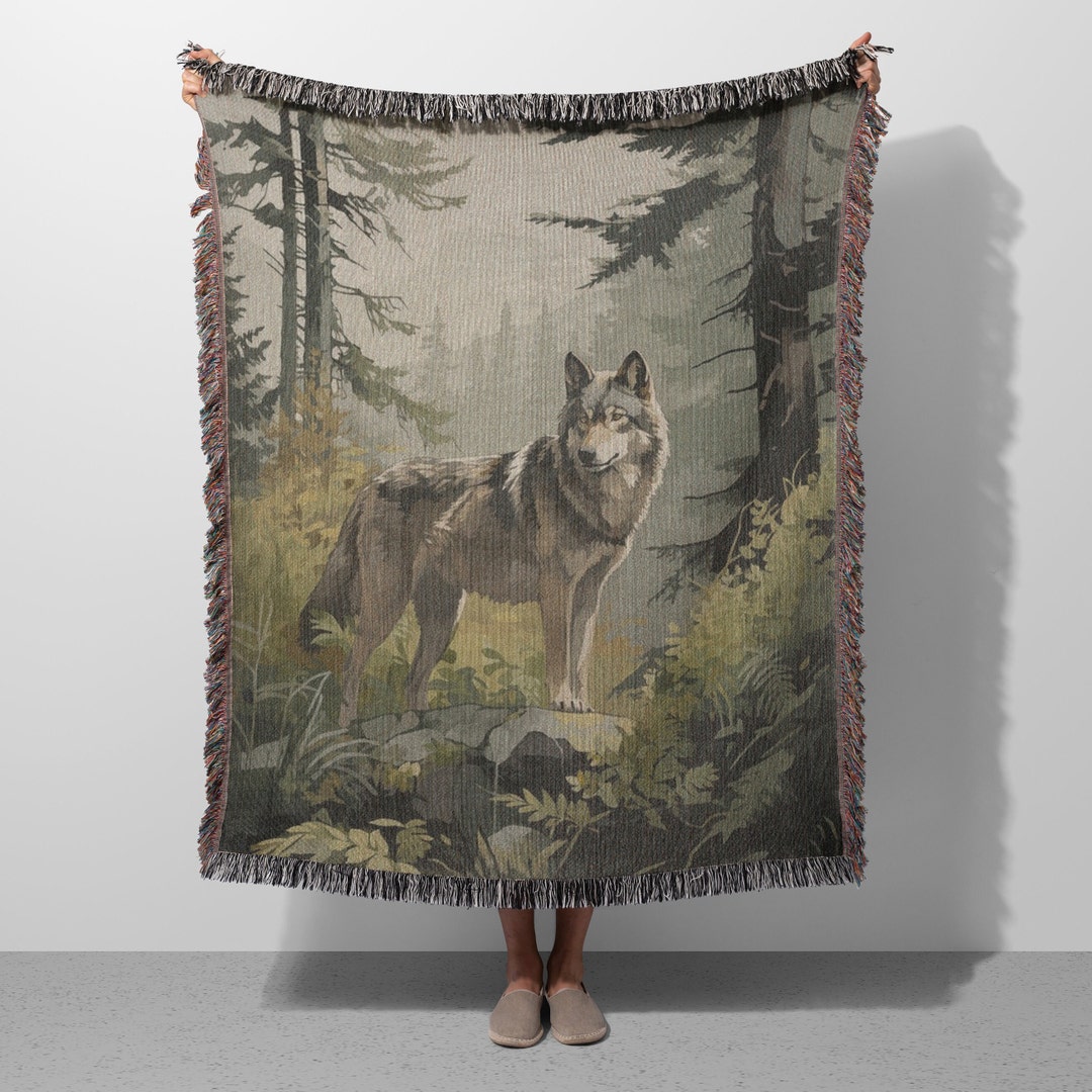 Wolf in Forest Blanket | Wolf Tapestry, Forestcore Blanket, Cabincore ...