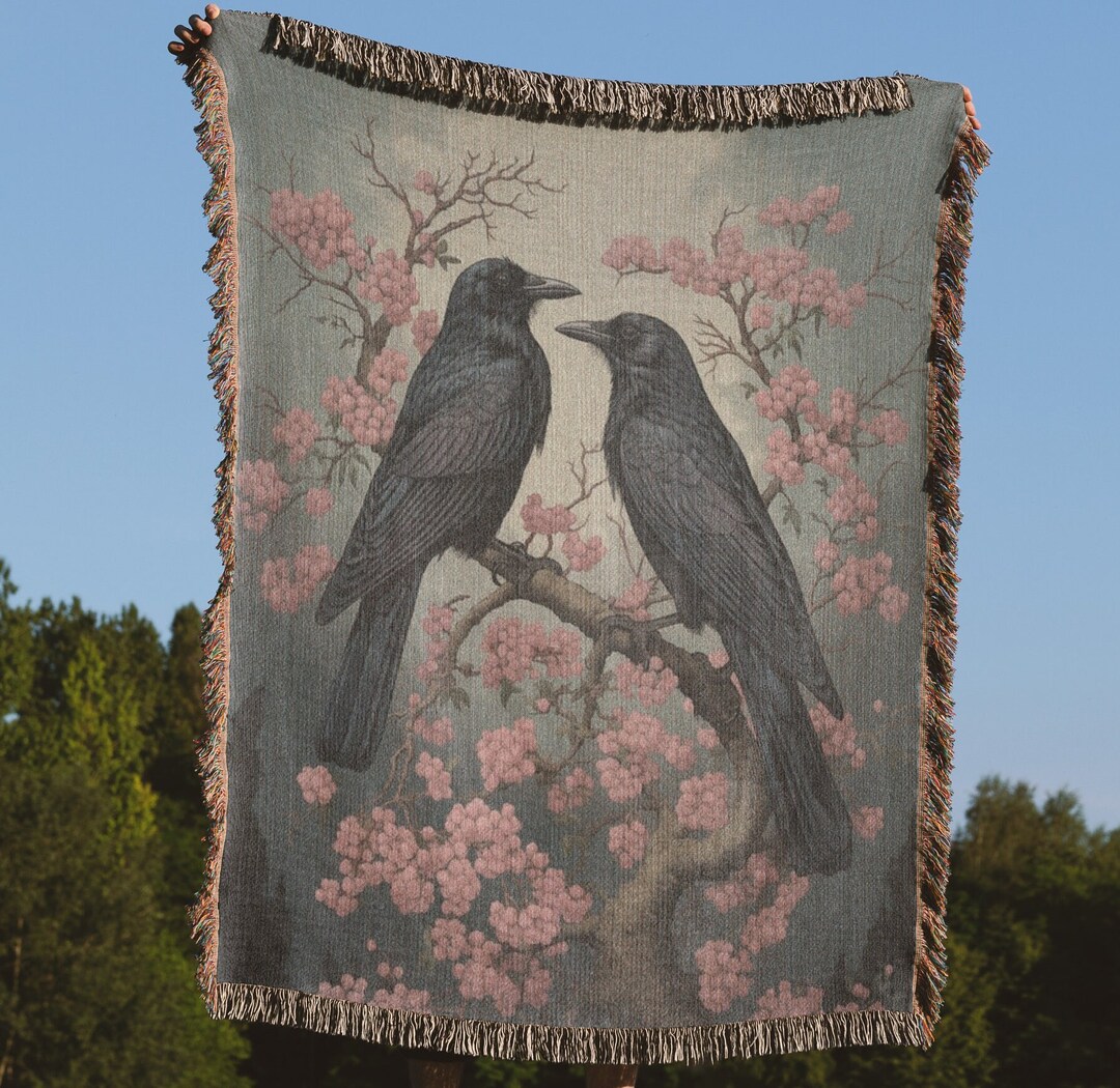 Crow Blanket | Woven Blanket With Crows, Crow Tapestry, Couple Crow ...