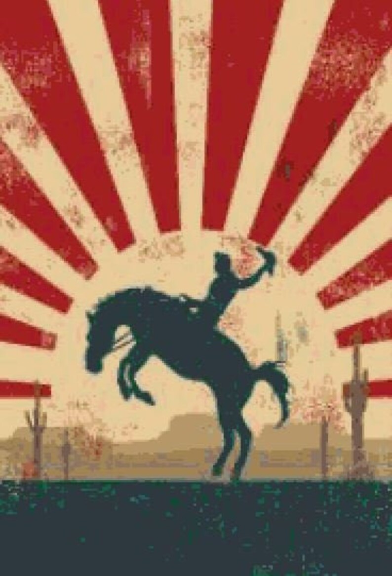 COWBOY, Rustic, Wild West, Bronc Rider, Rodeo, Red, White, Blue ...